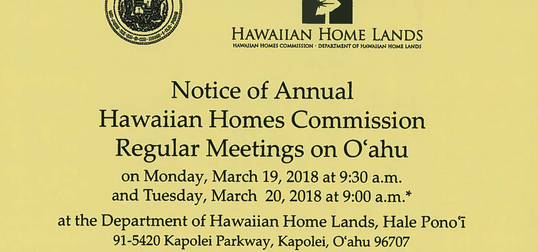 Department of Hawaiian Home Lands | NOTICE: HCC Regular Meeting ...